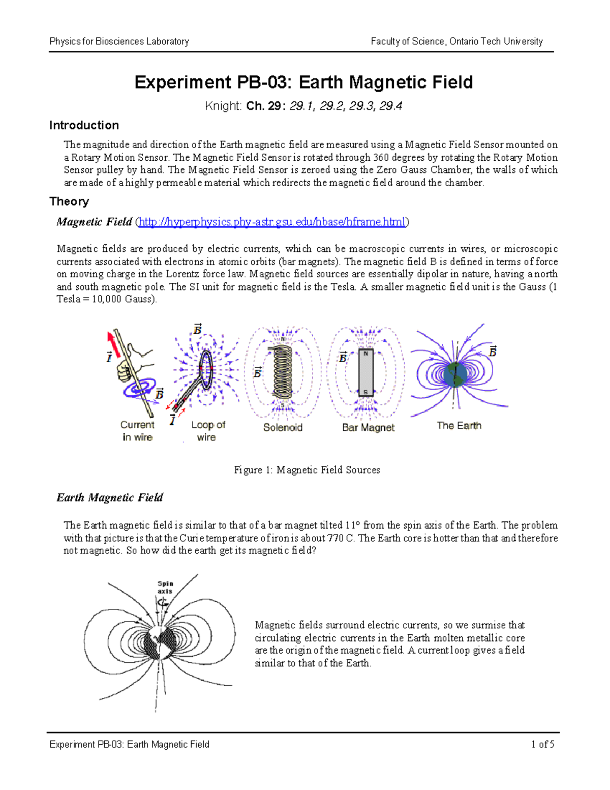 Physics for Biosciences Lab (PHYS 1010): Earth Magnetic Field ...