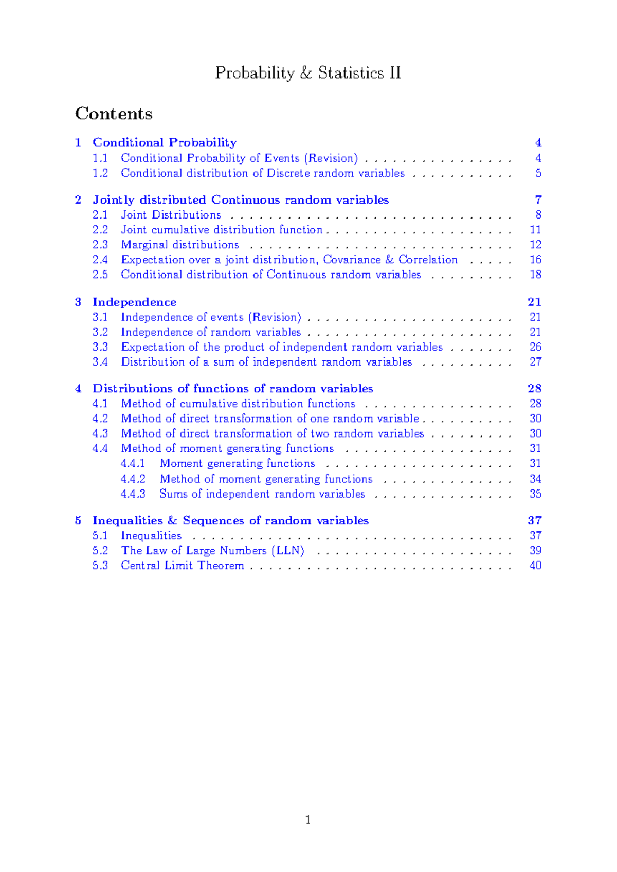 Lecture Notes on Probability Statistics II (Course Code: Prob) - Studocu