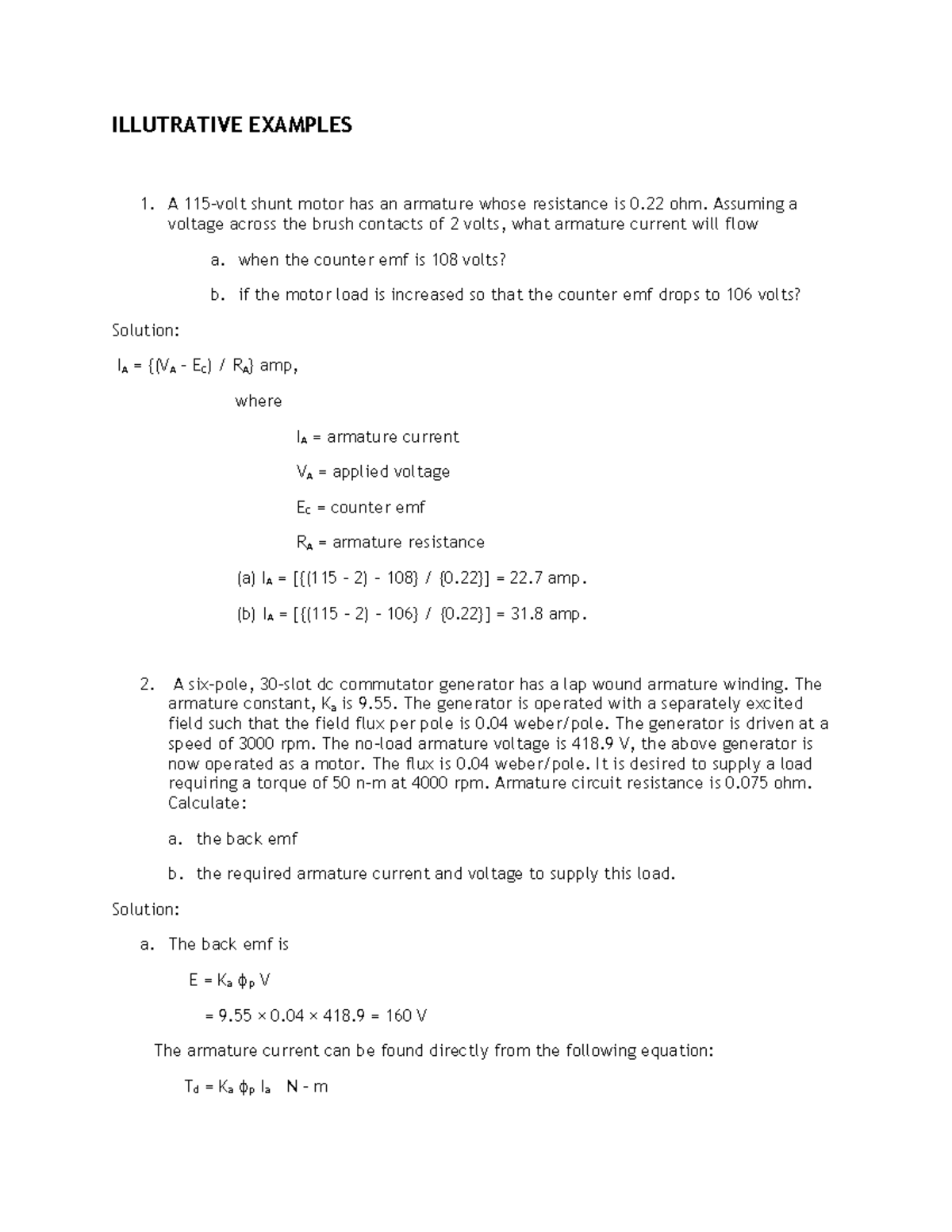 DC Motors: Solved Problems and Example Calculations - Studocu