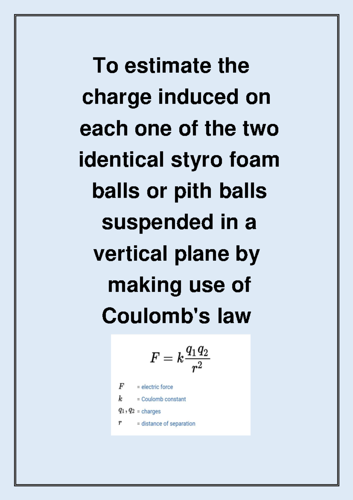 Physics Project 1: Charge Induction on Identical Pith Balls - Studocu