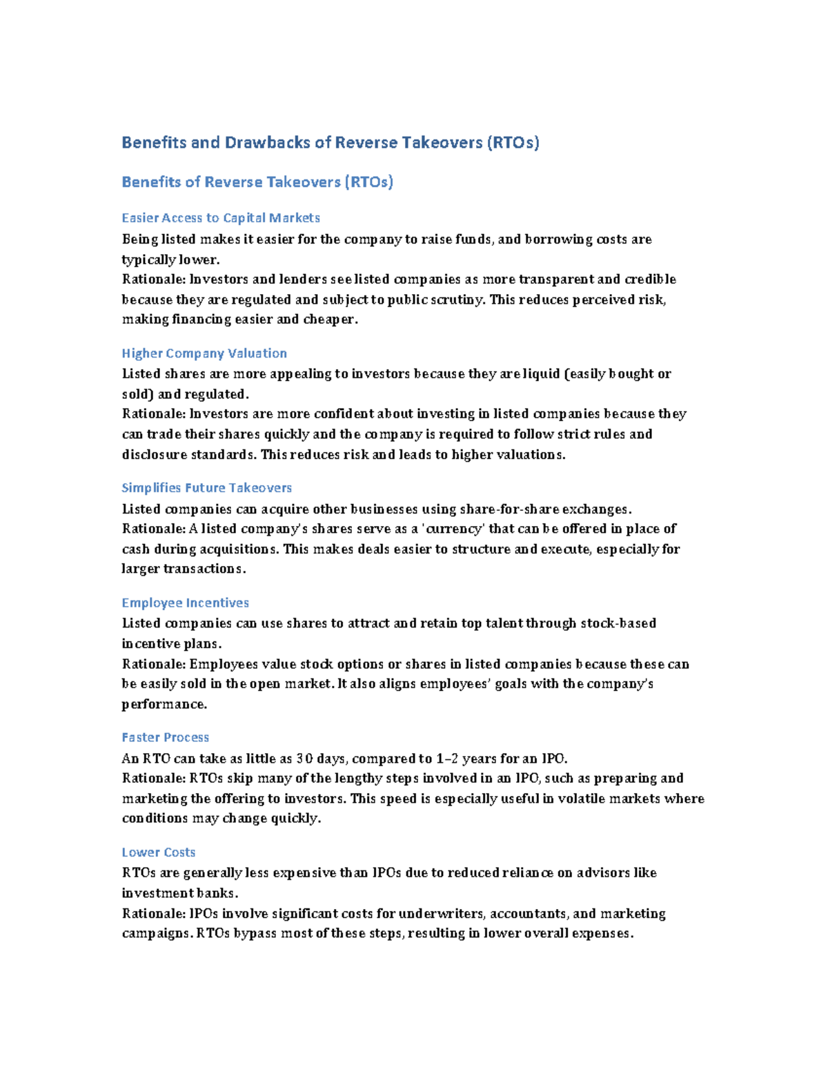 Reverse Takeovers Benefits Drawbacks - Benefits and Drawbacks of ...