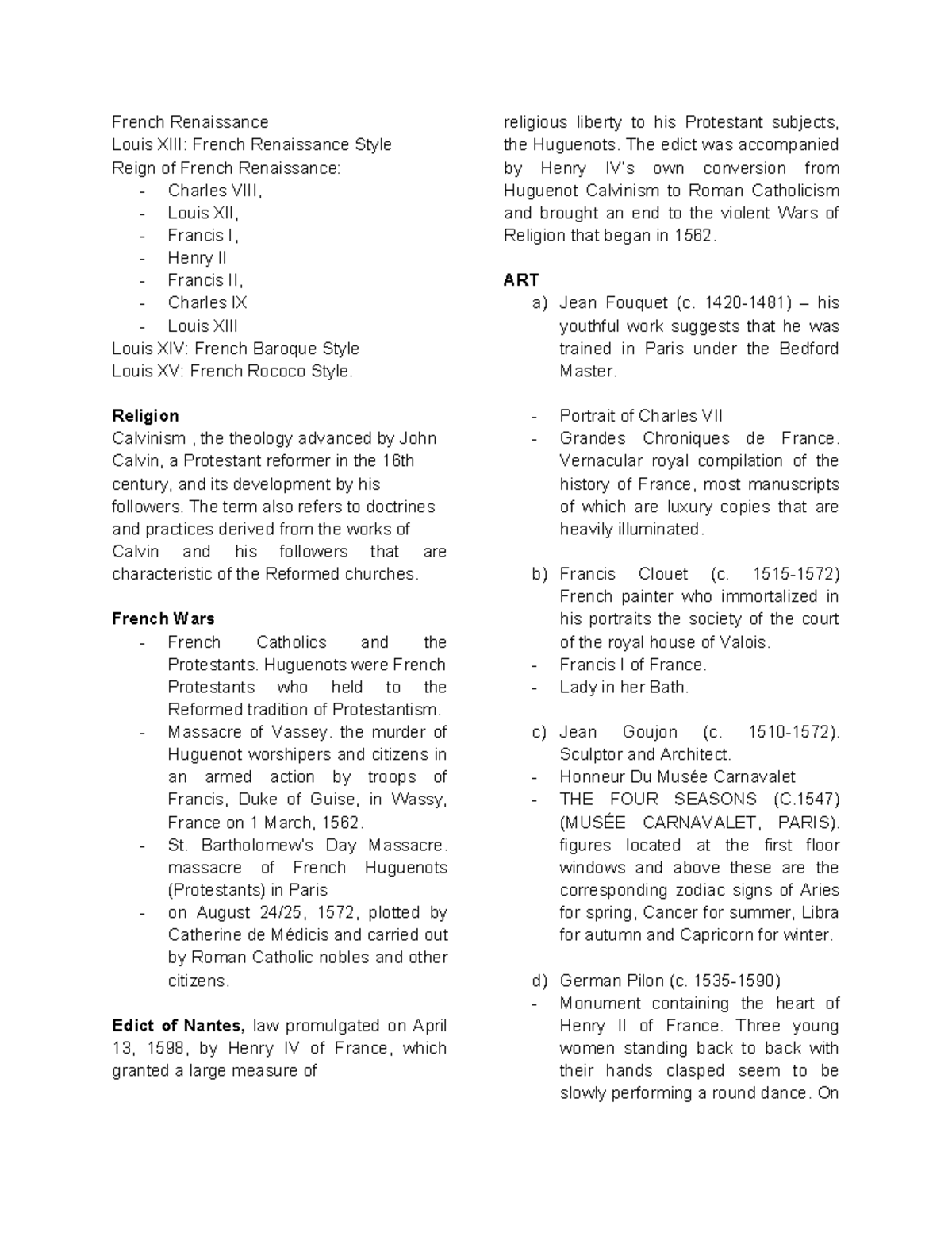 French Renaissance and Baroque Styles: A Comprehensive Overview - Studocu