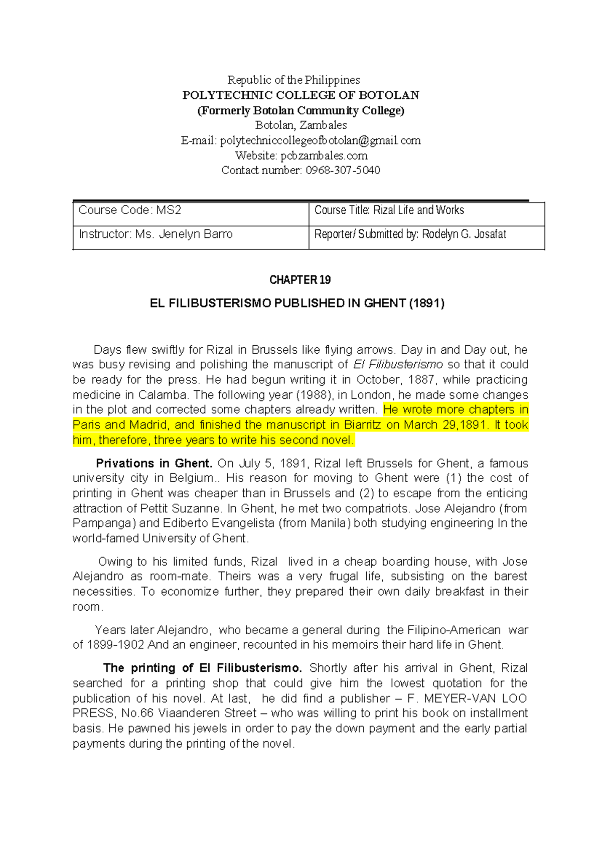 MS2 Rizal Life and Works: Chapter 19 - El Filibusterismo in Ghent (1891 ...