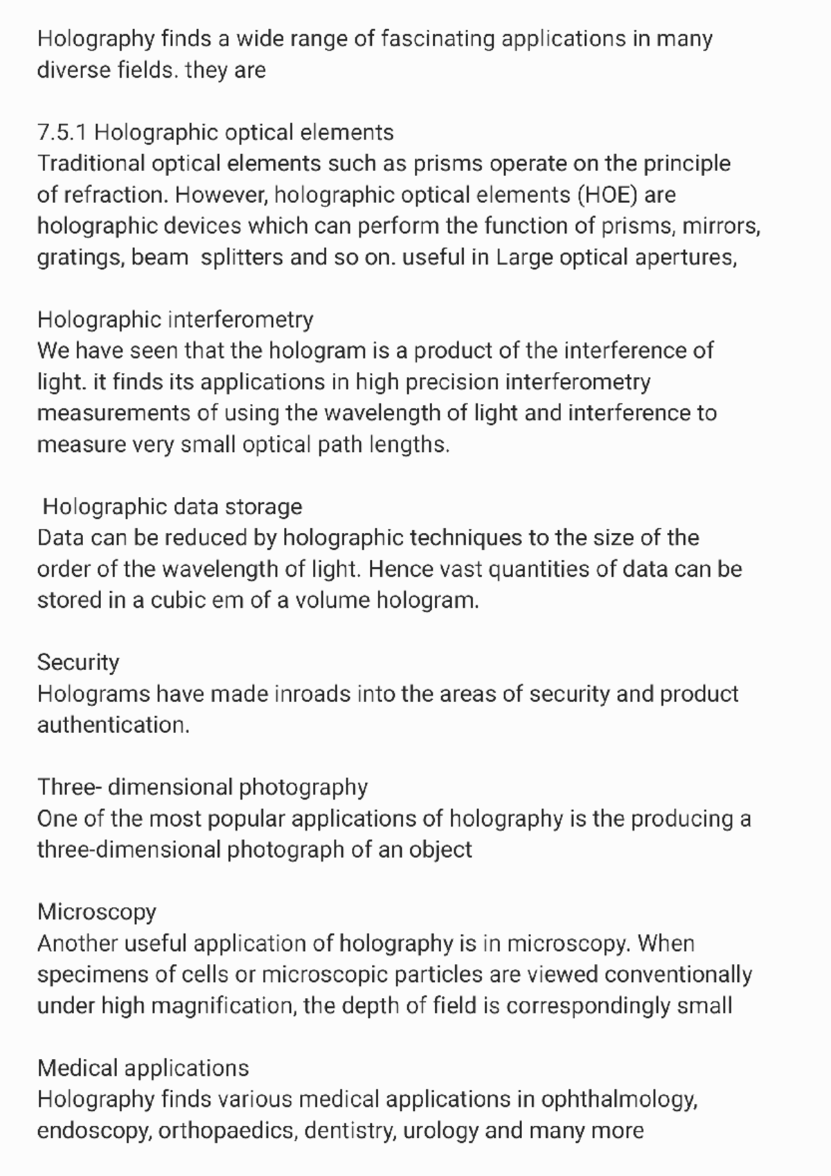 Holo 250917 162205 - Applications of Holography in Various Fields - Studocu