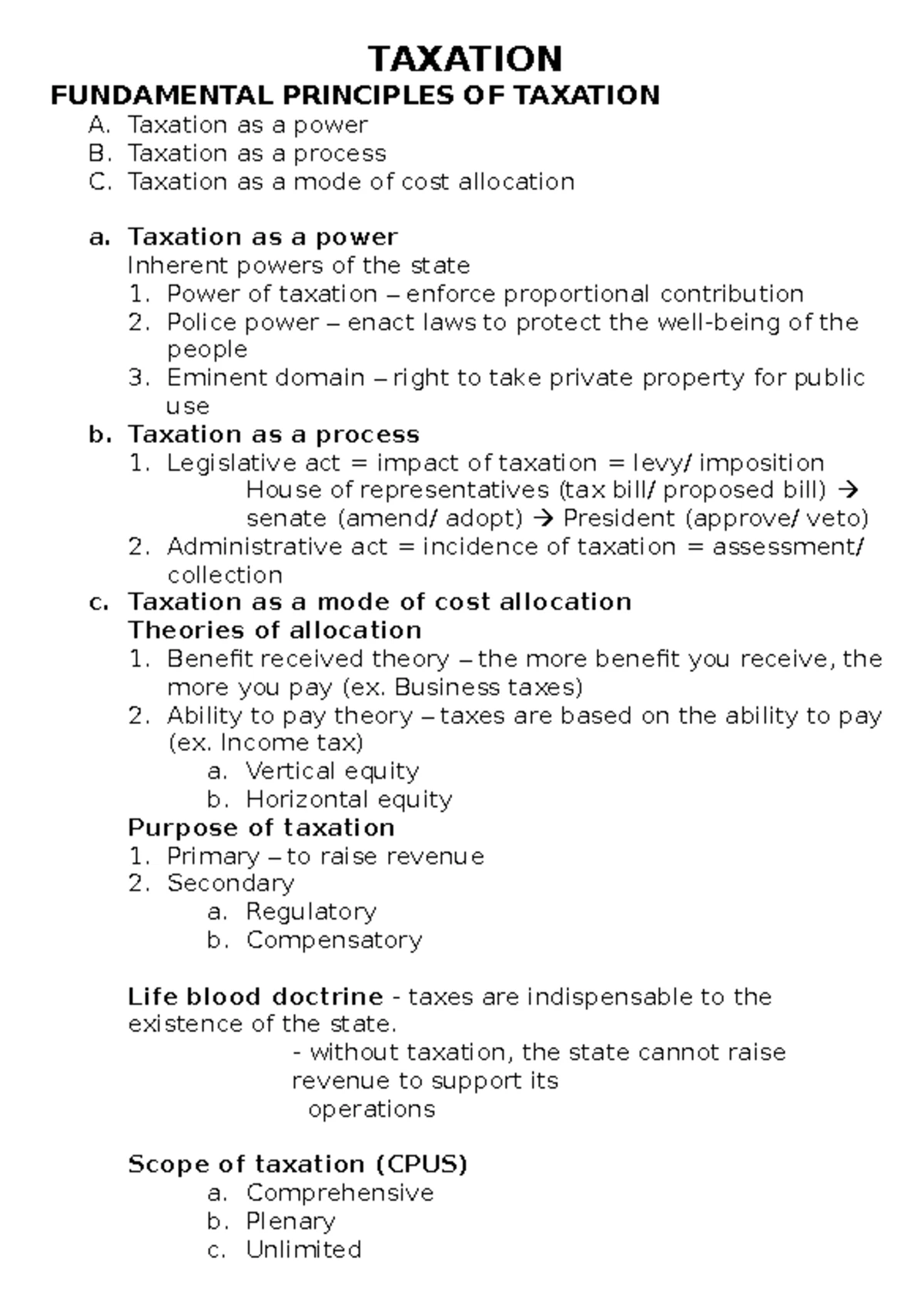 Taxation - Cpale reviewer 2022 - TAXATION FUNDAMENTAL PRINCIPLES OF ...