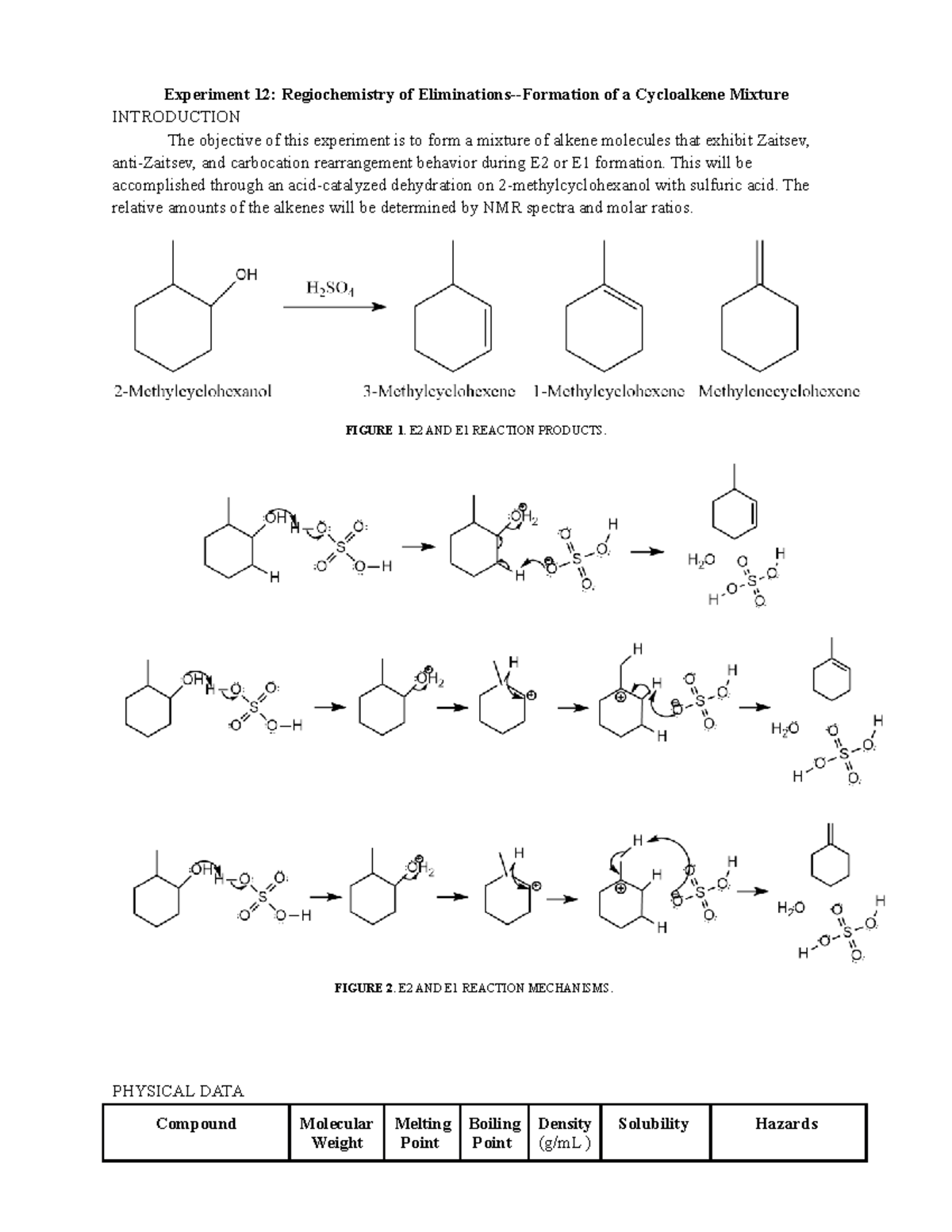 Experiment 12: Regiochemistry of Eliminations and Alkene Formation ...