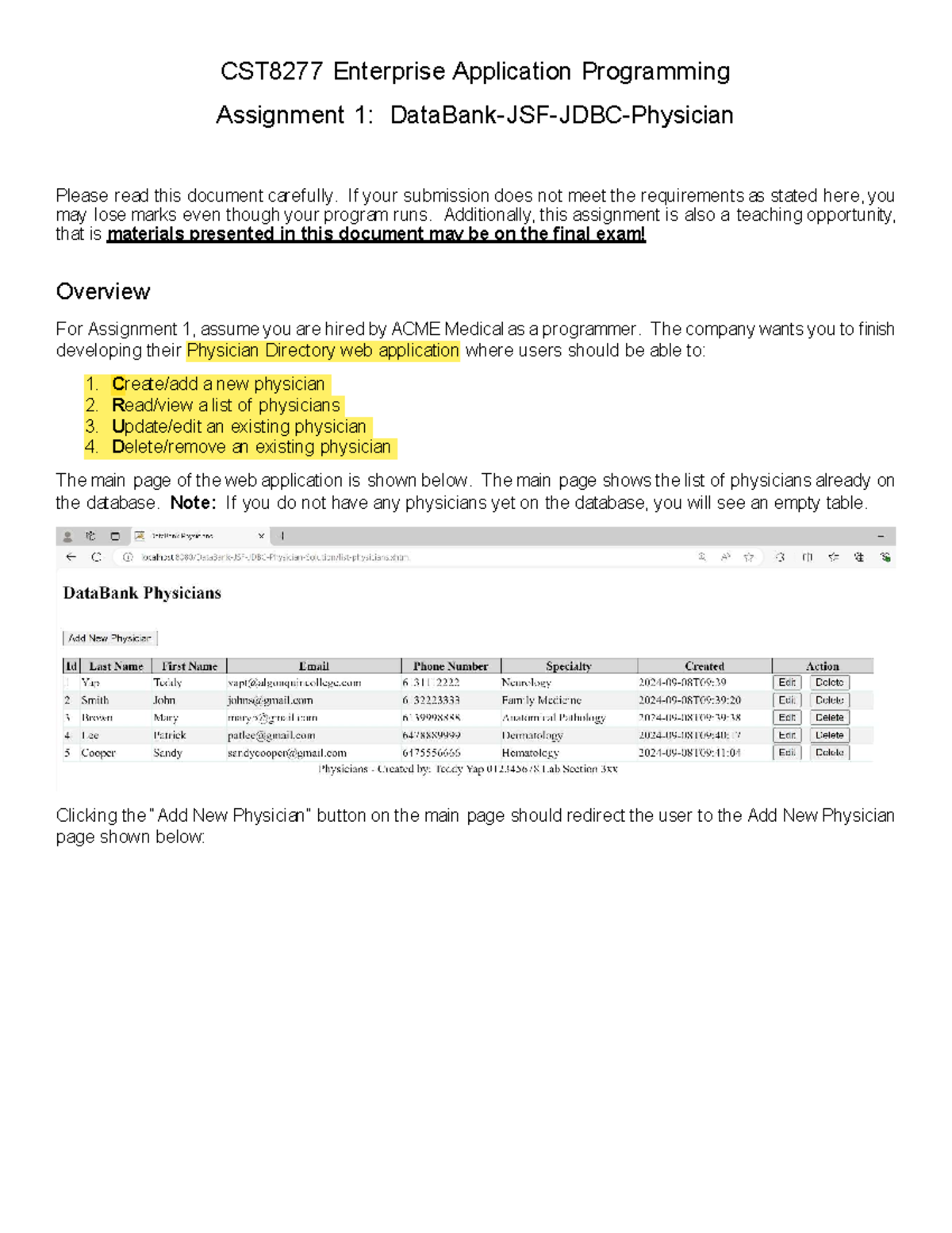 CST8277 Enterprise Application Programming Assignment 1 Guide - Studocu