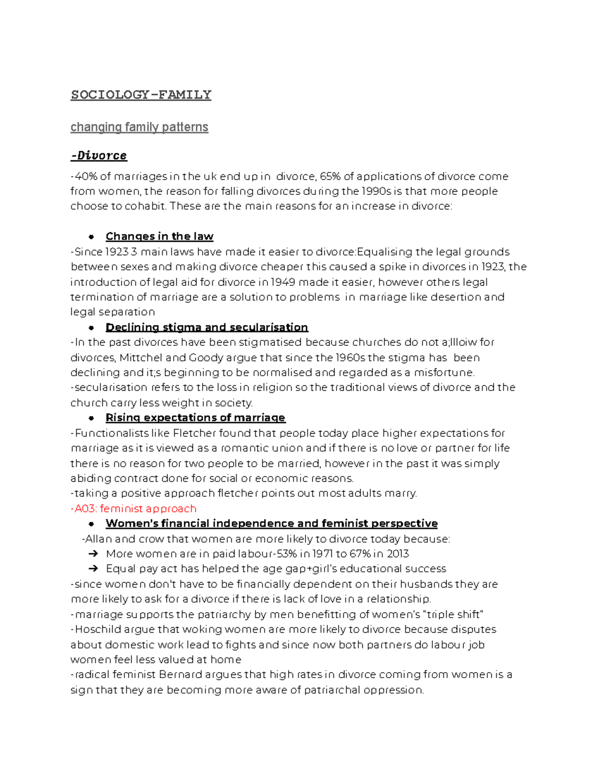 Changing family patterns - SOCIOLOGY-FAMILY changing family patterns ...