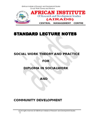Social Work NOTEs - STANDARD LECTURE NOTES SOCIAL WORK THEORY AND ...