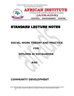 Social Work NOTEs - STANDARD LECTURE NOTES SOCIAL WORK THEORY AND ...