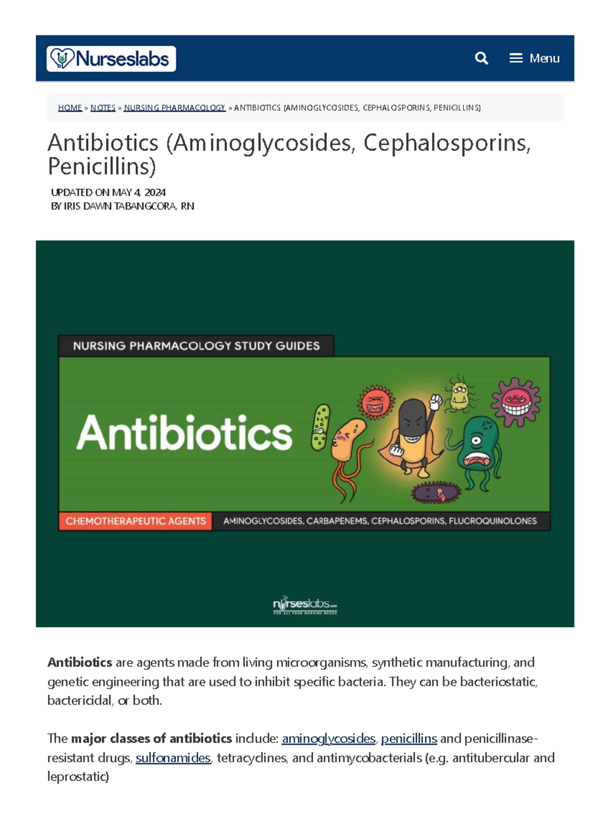 Nursing Pharmacology Lecture Notes: Antibiotics Overview (NURS 101 ...