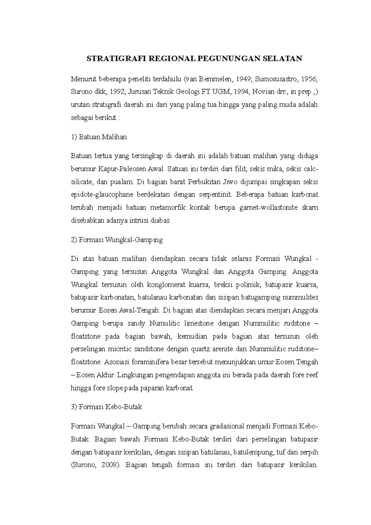 Studi Stratigrafi Regional Pegunungan Selatan dan Formasi Geologinya ...