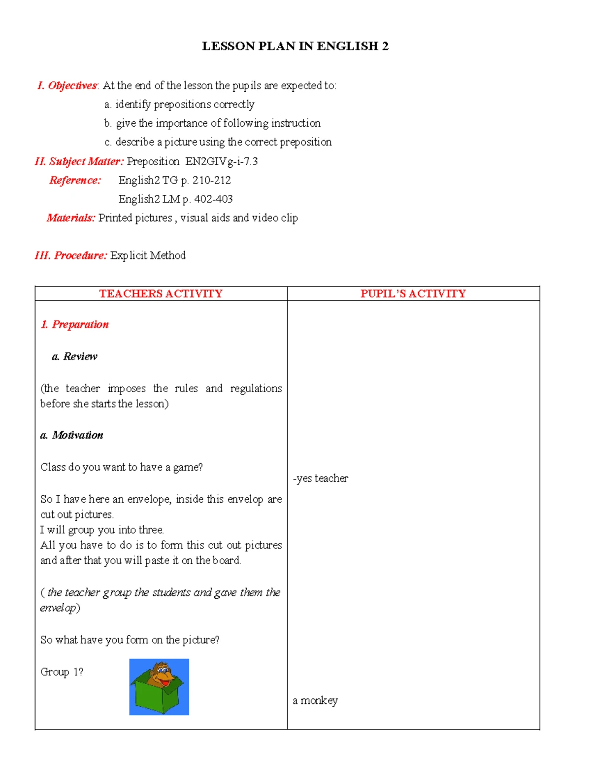 Lesson Plan: Exploring Prepositions for Grade 2 - Studocu