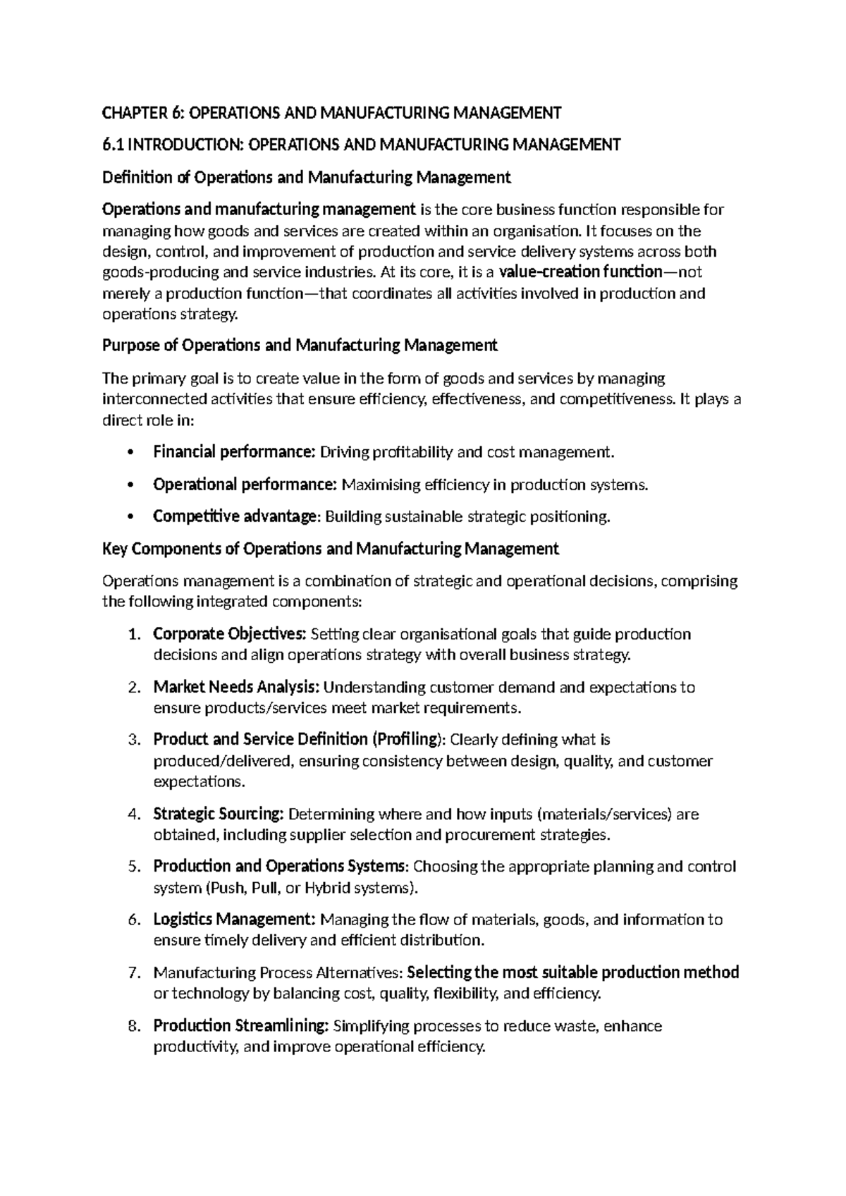 CHAPTER 6: Operations and Manufacturing Management Study Notes - Studocu