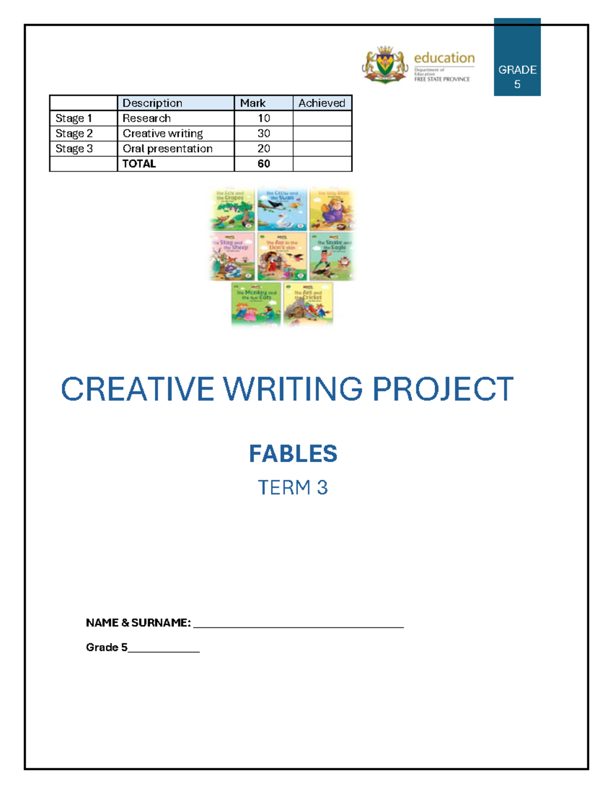 Grade 5 Creative Writing Project: Fables Exemplar 2025 - Studocu