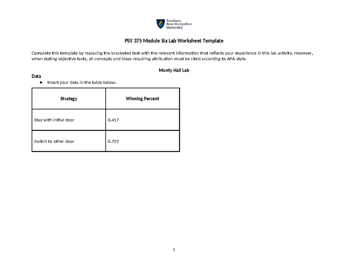 PSY 375 Module Six Lab Worksheet Template - PSY 375 Module Six Lab ...