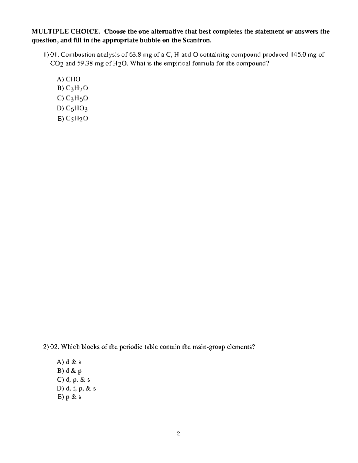Chemistry MCQs Practice Exam with Answer Key (CHEM101) - Studocu