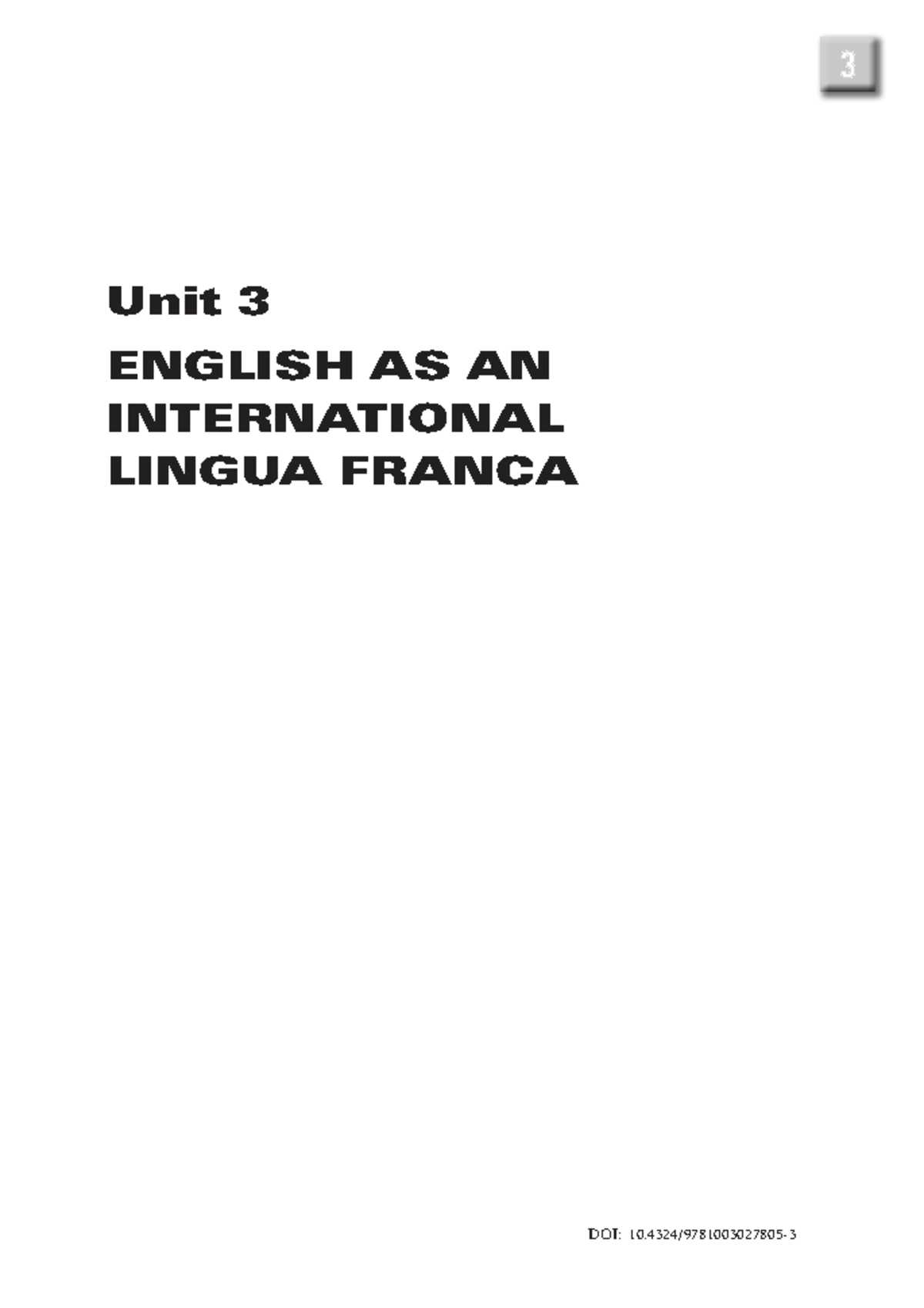 Unit 3: English as an International Lingua Franca - Overview and ...