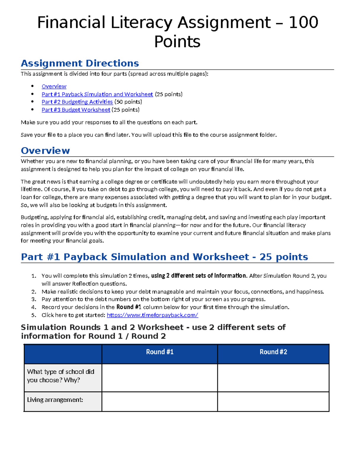 Financial Literacy Assignment Fall 2024 - Financial Literacy Assignment ...