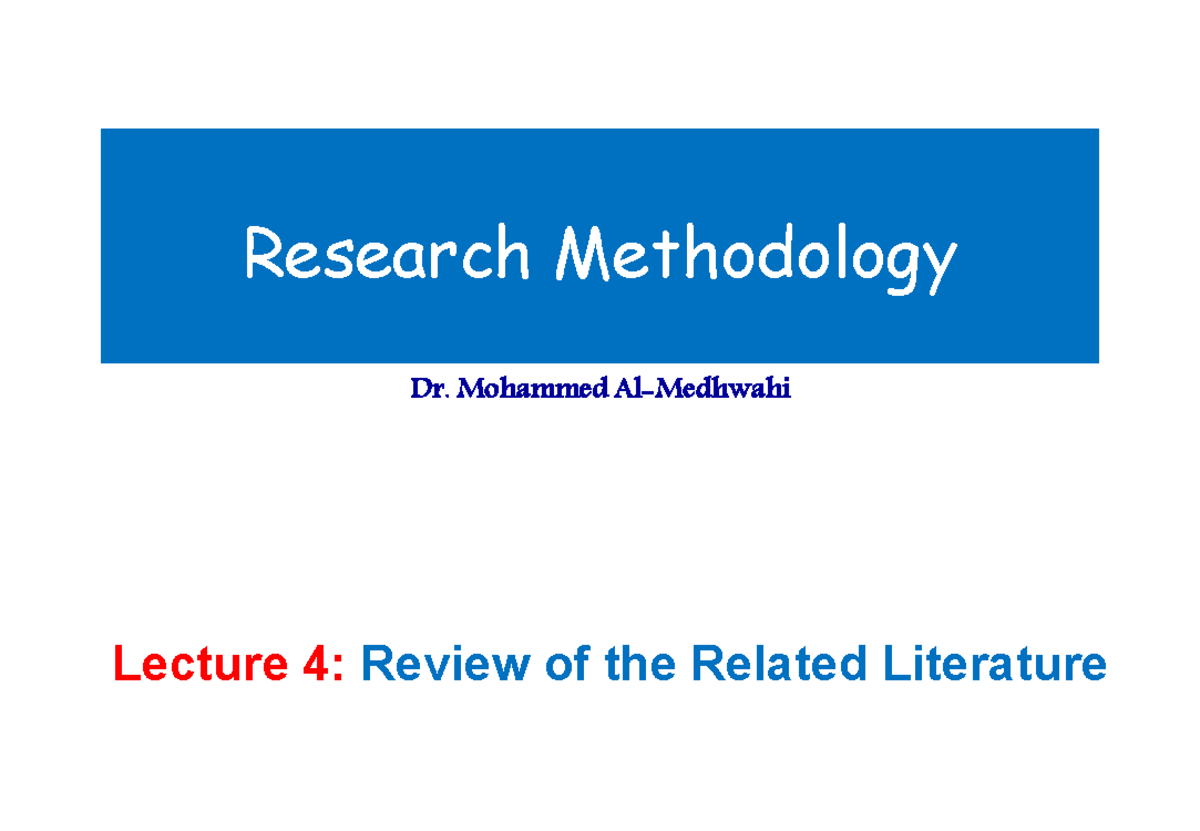 Research Methodology: L4 Literature Review & Proposal Writing Guide ...