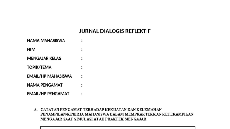 Format Jurnal Dialogis Reflektif 2024: Kekuatan & Kelemahan Mengajar ...