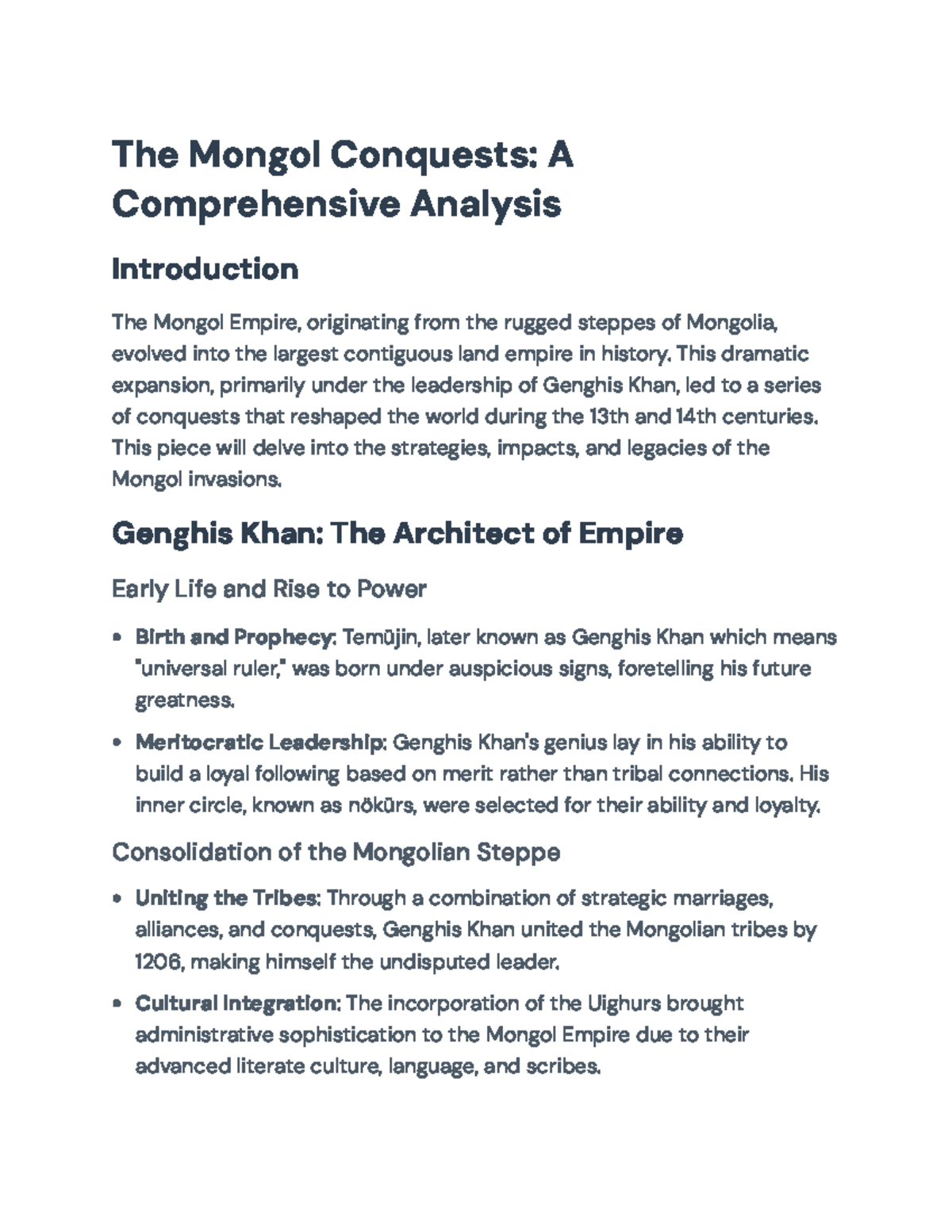 Mongol Conquests: Strategies, Impacts, and Legacies (HIST101) - The ...