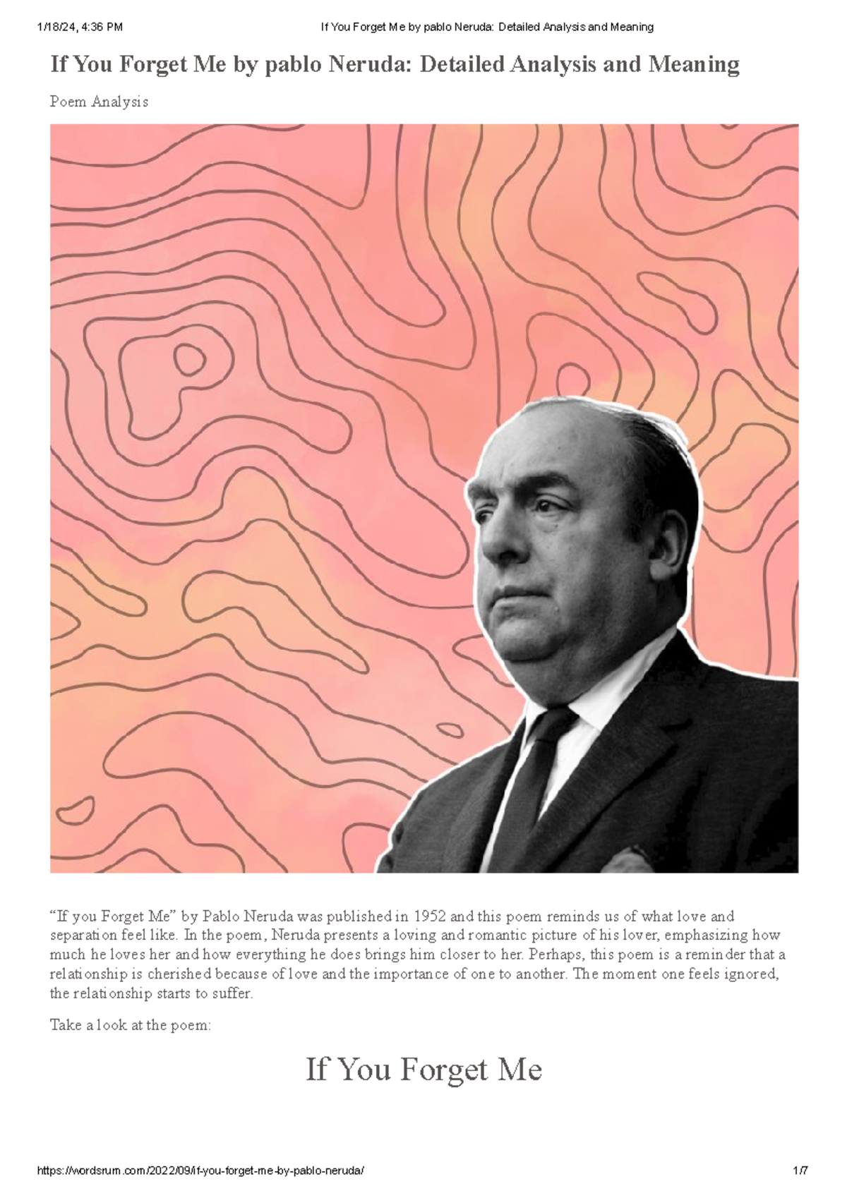 ENG 101: Analysis of Pablo Neruda's "If You Forget Me" - Studocu
