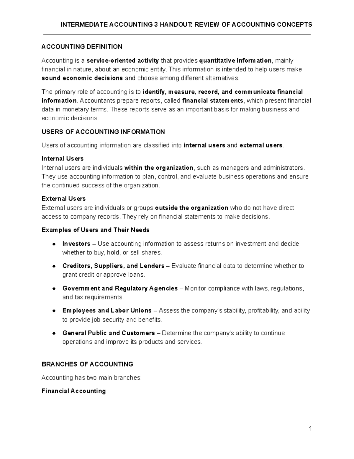 INTERMEDIATE ACCOUNTING 3 HANDOUT: ACCOUNTING CONCEPTS REVIEW - Studocu