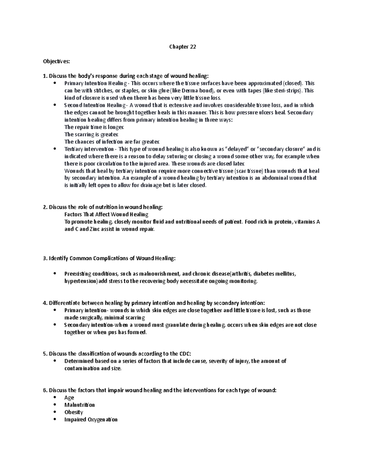 Chapter 22 - Assignment - Chapter 22 Objectives: Discuss the body's ...