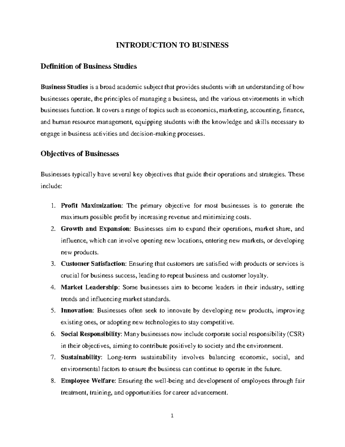 Introduction to Business: Key Concepts and Objectives - Studocu