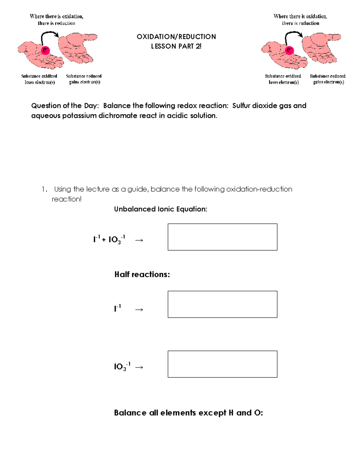 Redox Reactions: Balancing & Guided Practice Problems (CHEM 101) - Studocu