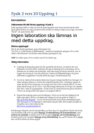 Fysik Formler - Formelblad Fysik Rörelse s = sträcka m v = hastighet m ...