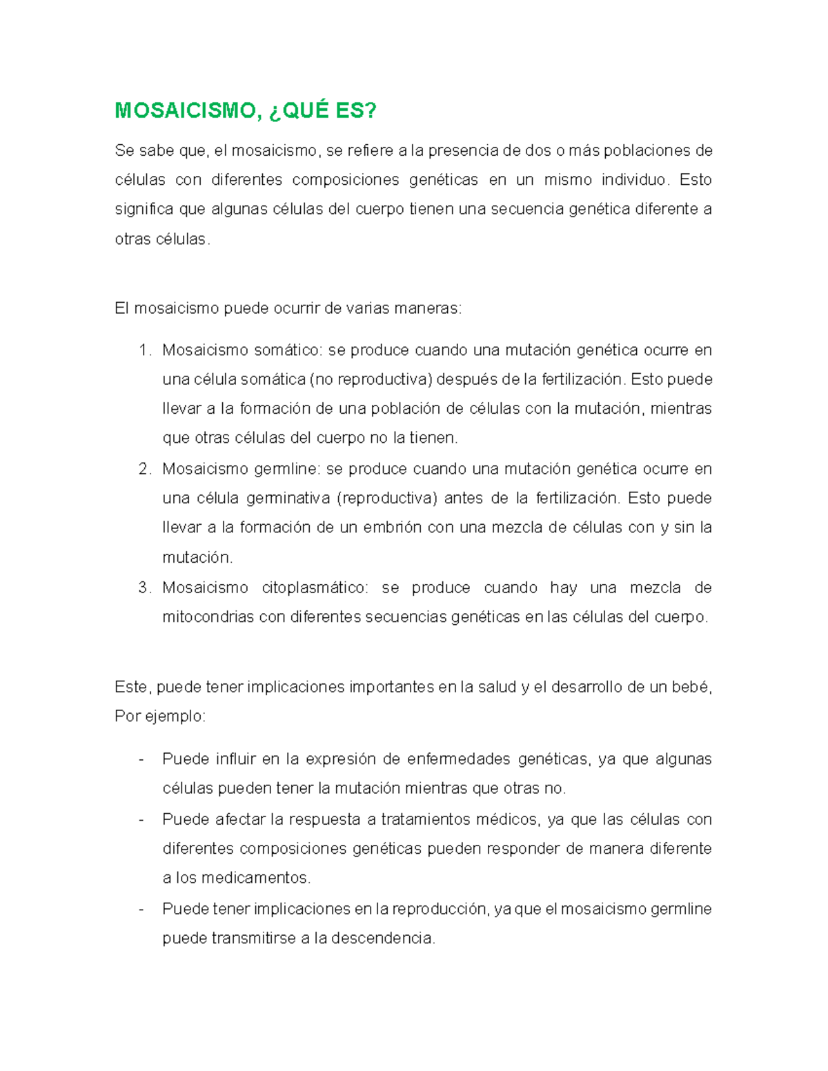 Mosaicismo: Definición y Tipos en Genética - Studocu