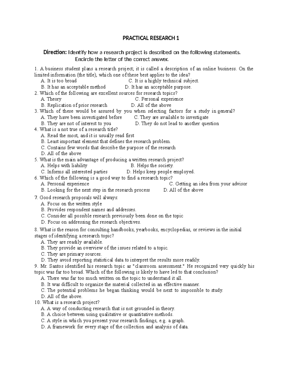 Practical Research 1 Long Test Review and Questions - Studocu