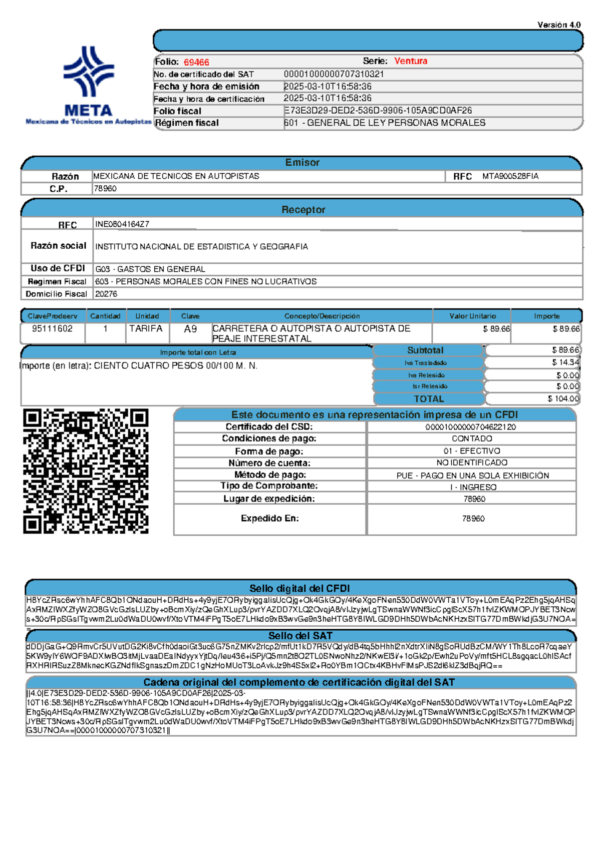 Factura Ventura 69466 MTA900528 FIA 10-marzo-2025 - MEXICANA DE ...