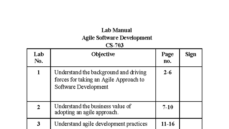 Agile Software Development Lab Manual (0827CS201184) - Studocu