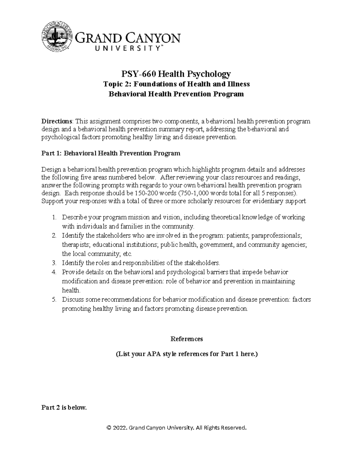 PSY 660 RS T2 Behavioral Health Prevention Program Design & Summary ...