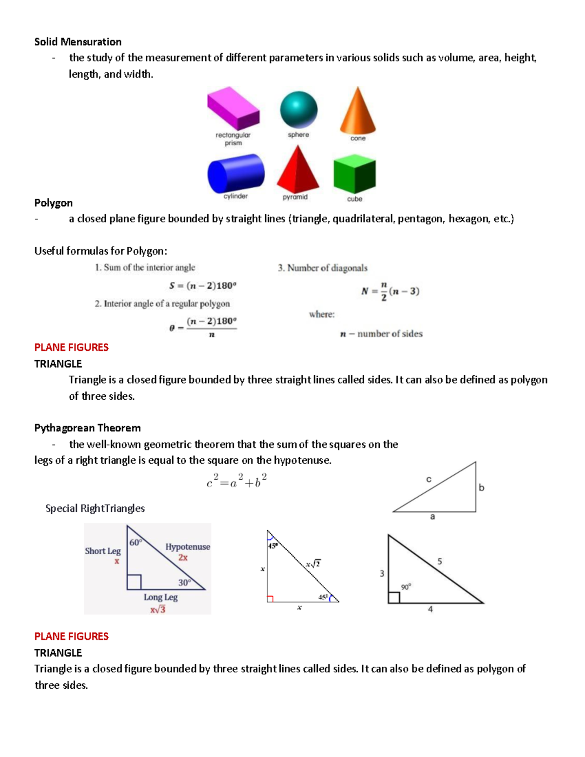 Solid Mensuration Final Reviewer for Geometry Studies - Studocu