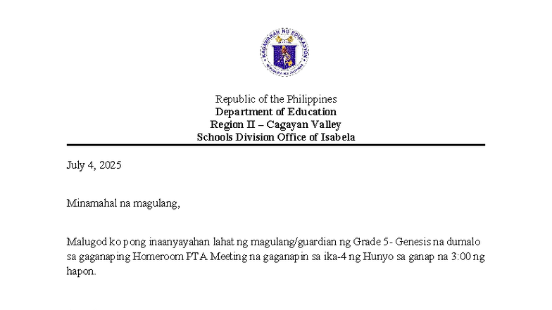 Communication Letter - reports - Republic of the Philippines Department ...