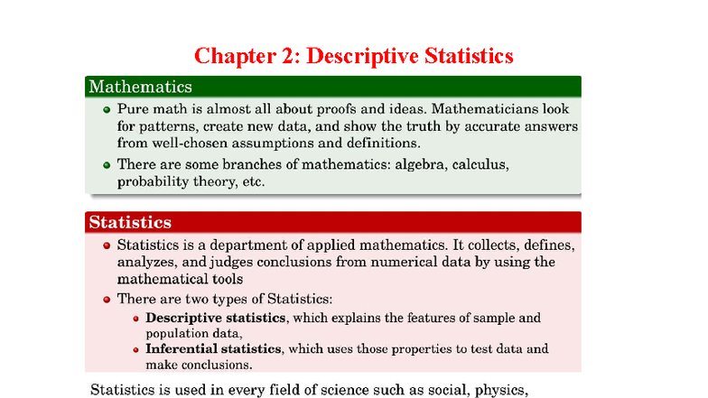 Chapter 2: Descriptive Statistics Overview and Key Concepts - Studocu