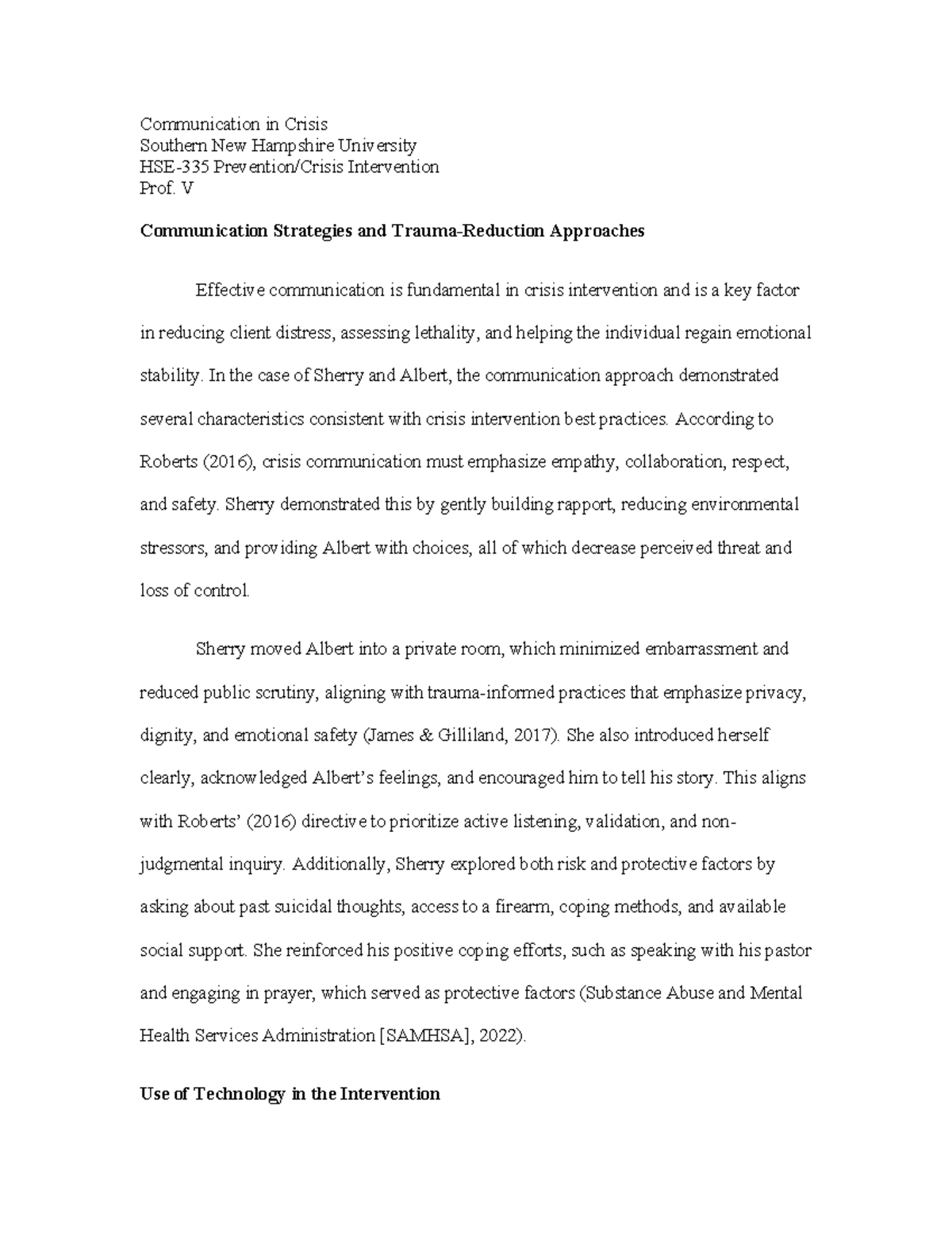 Milestone 3: Communication Strategies in Crisis Intervention at SNHU ...