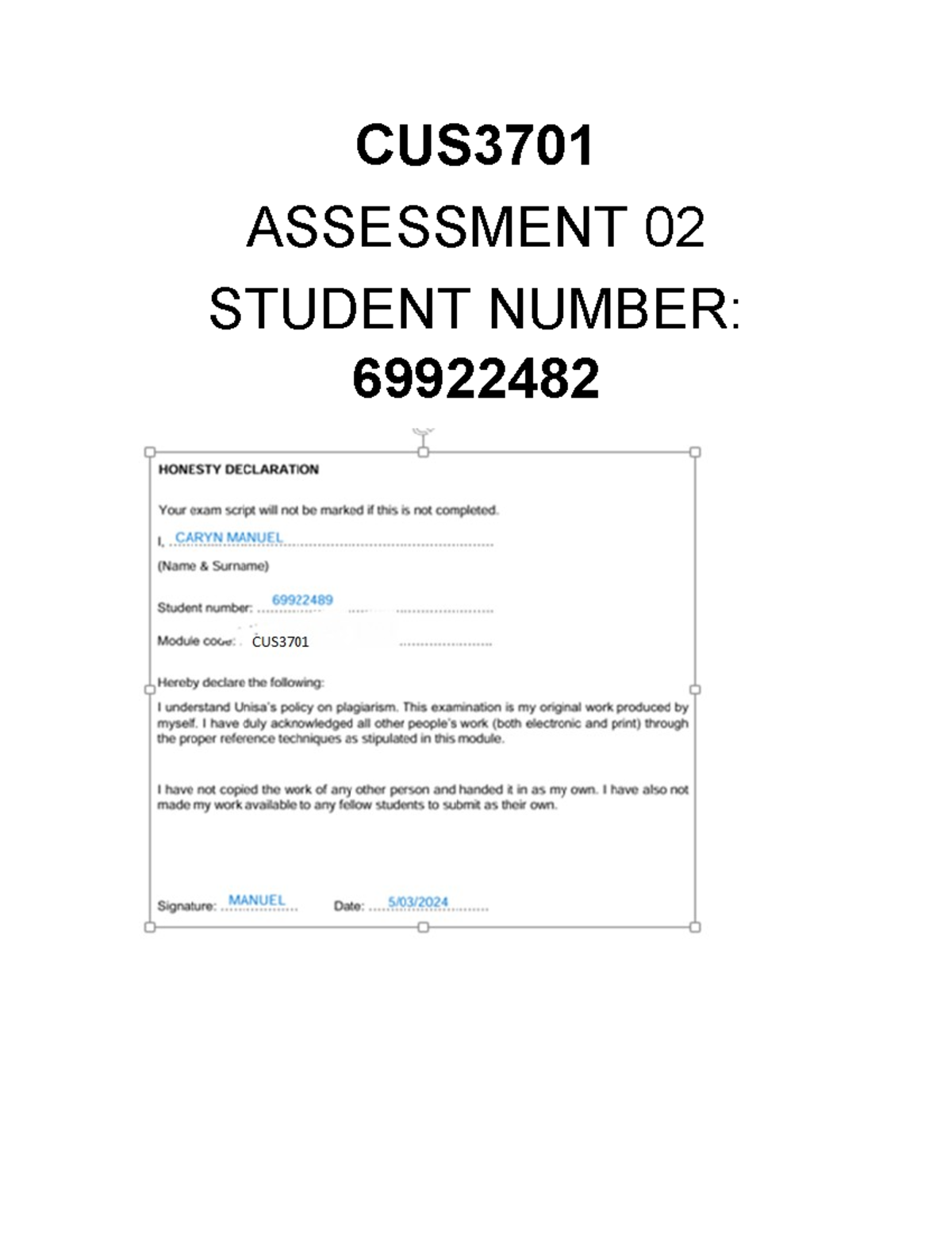 CUS3701 Assessment 02 - Approaches to Curriculum Implications for ...