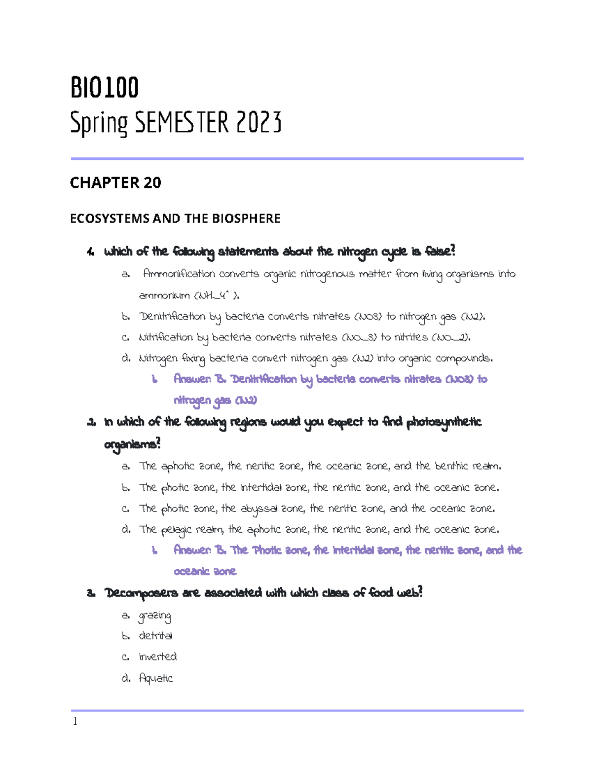 CH20: Ecosystems and the Biosphere - BIO Spring SEM TER 2023 CHAPTER 20 ...