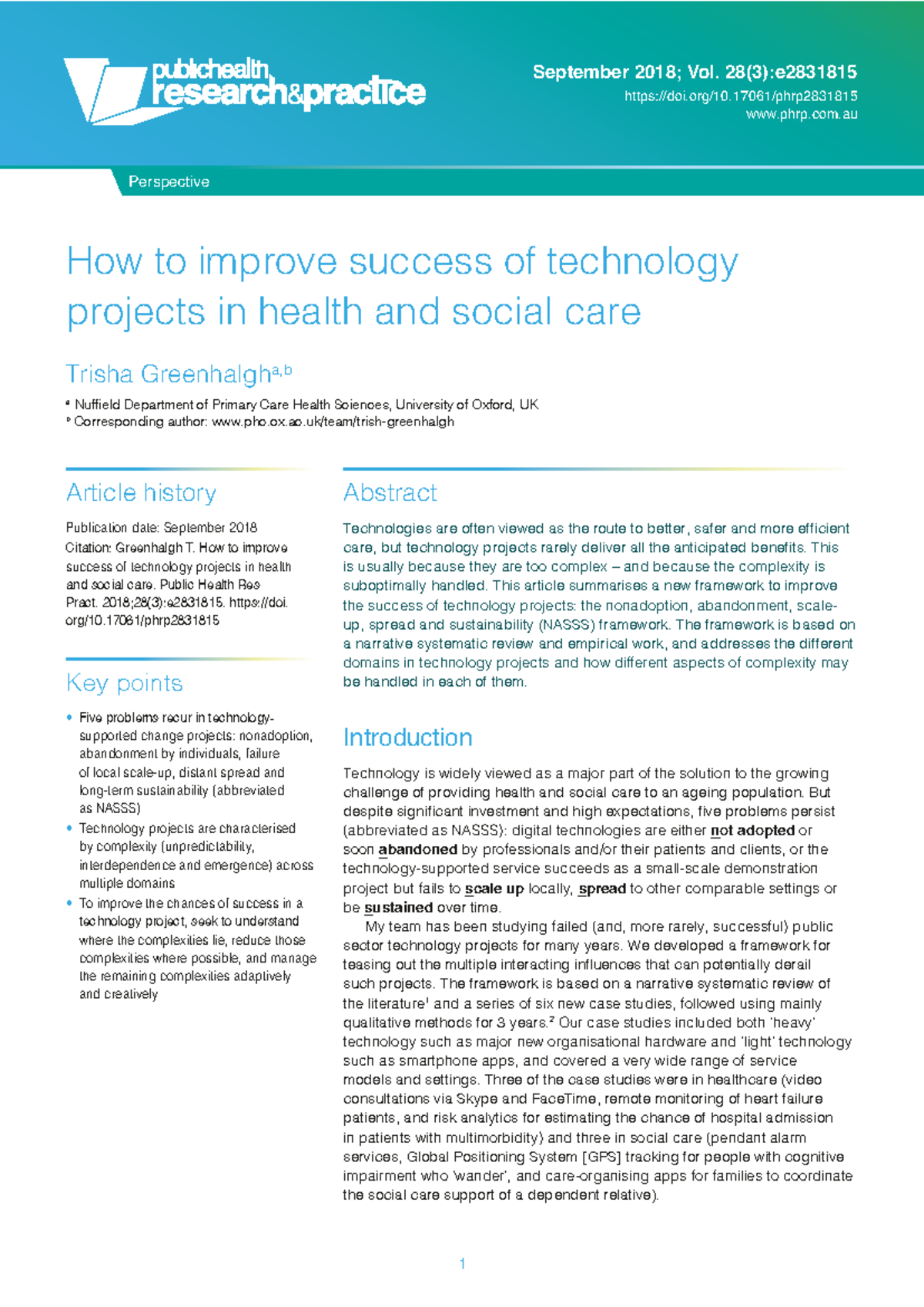 Improving Success of Health Tech Projects: Insights from Greenhalgh ...