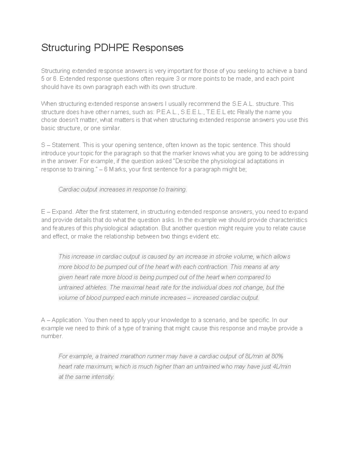 Structuring Extended Response Answers in PDHPE for High Marks - Studocu