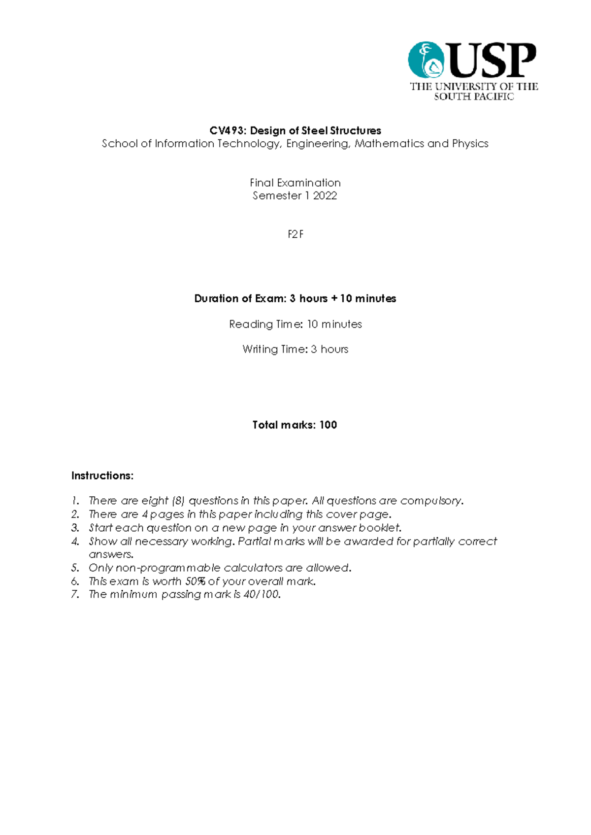 CV493 Final Exam Papers - Design of Steel Structures 2022 - Studocu