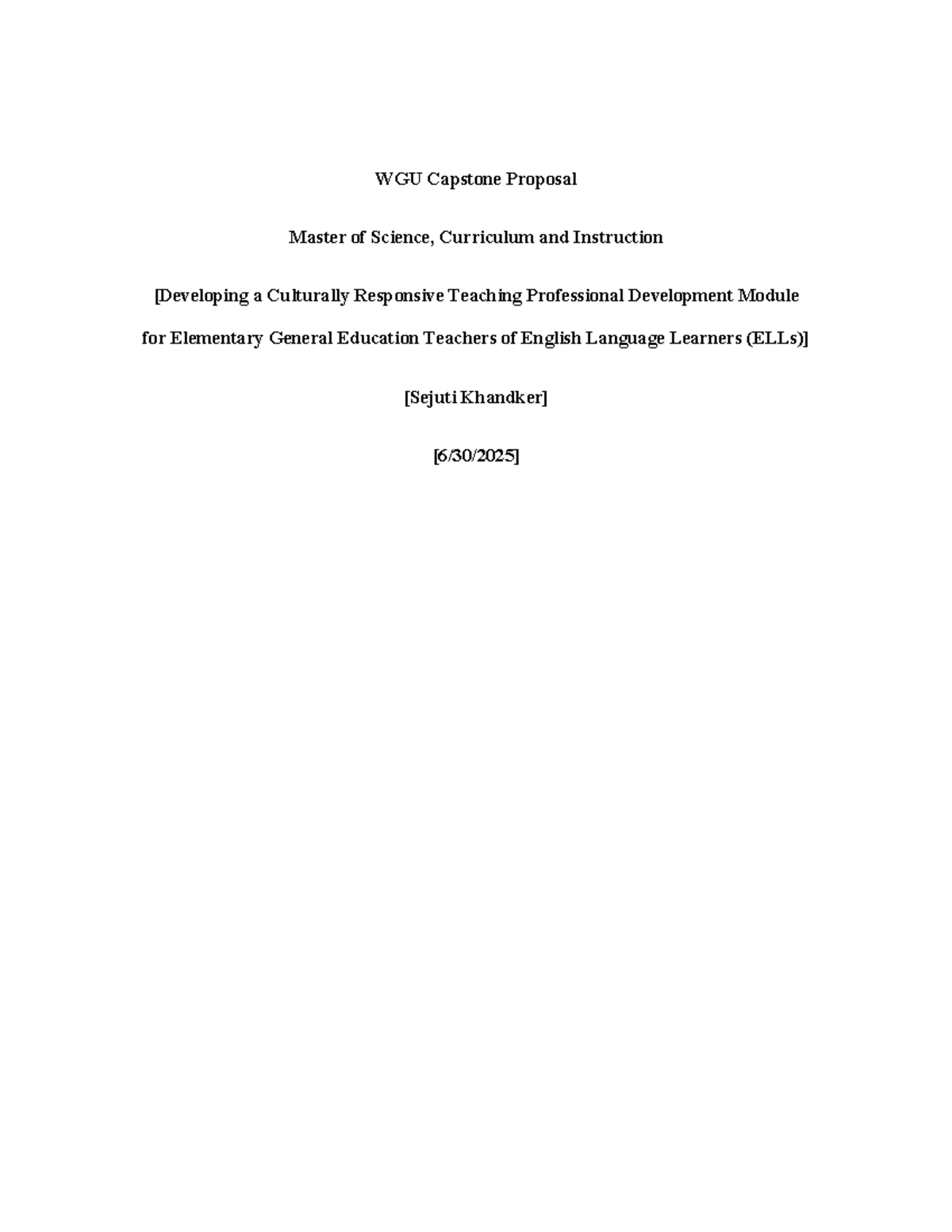 WGU Capstone Proposal: Culturally Responsive PD for ELL Teachers - Studocu