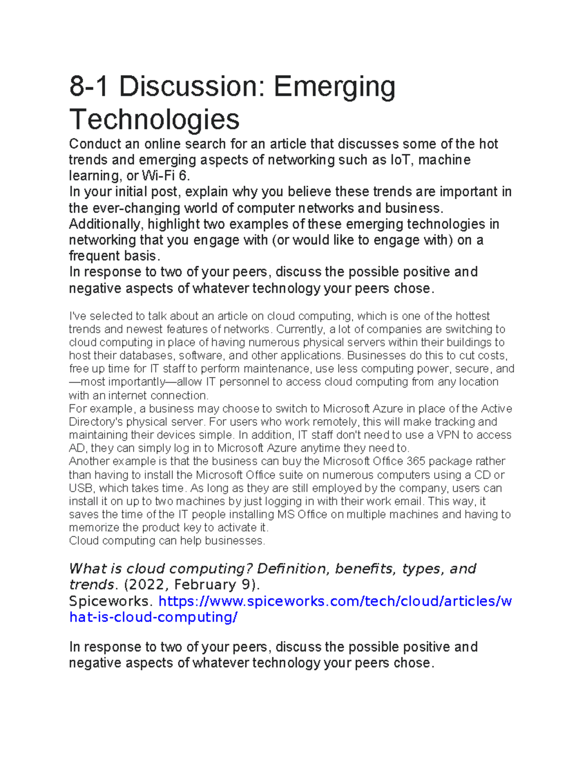IT-212-X2249 - 8-1 Discussion on Emerging Networking Technologies - Studocu