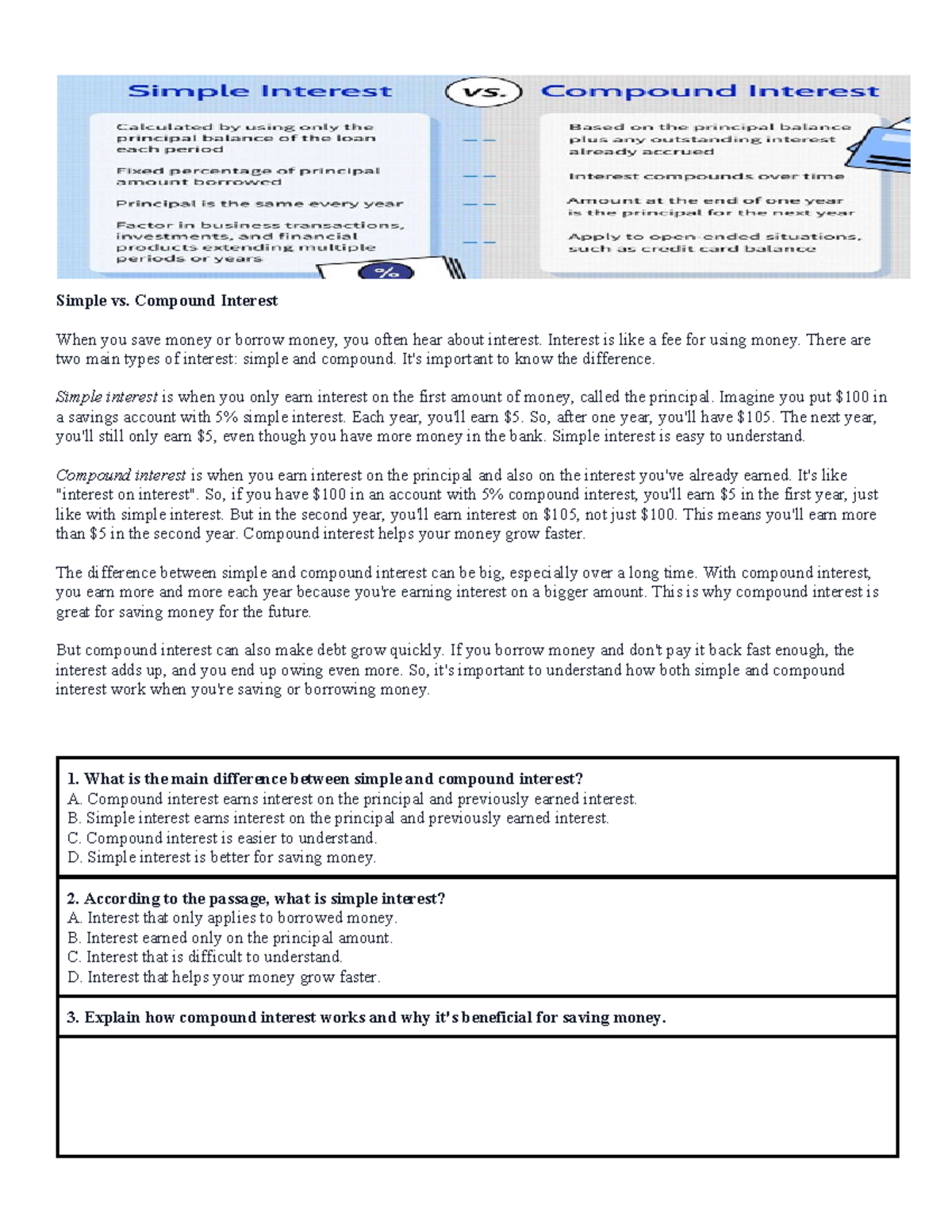 Simple vs. Compound Interest Worksheet: Key Differences Explained - Studocu