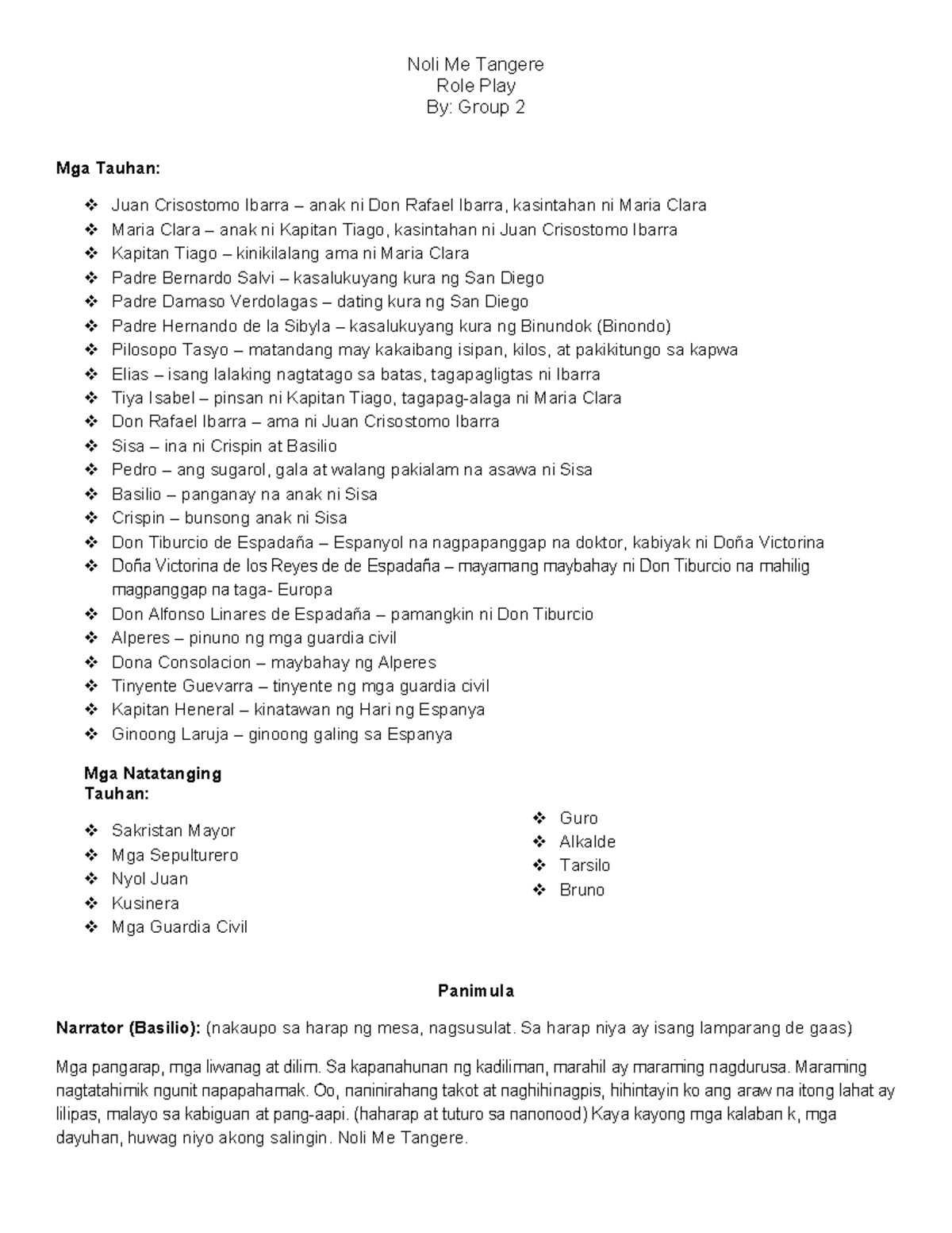 Noli Me Tangere Script: Group 2 Role Play & Character Descriptions ...